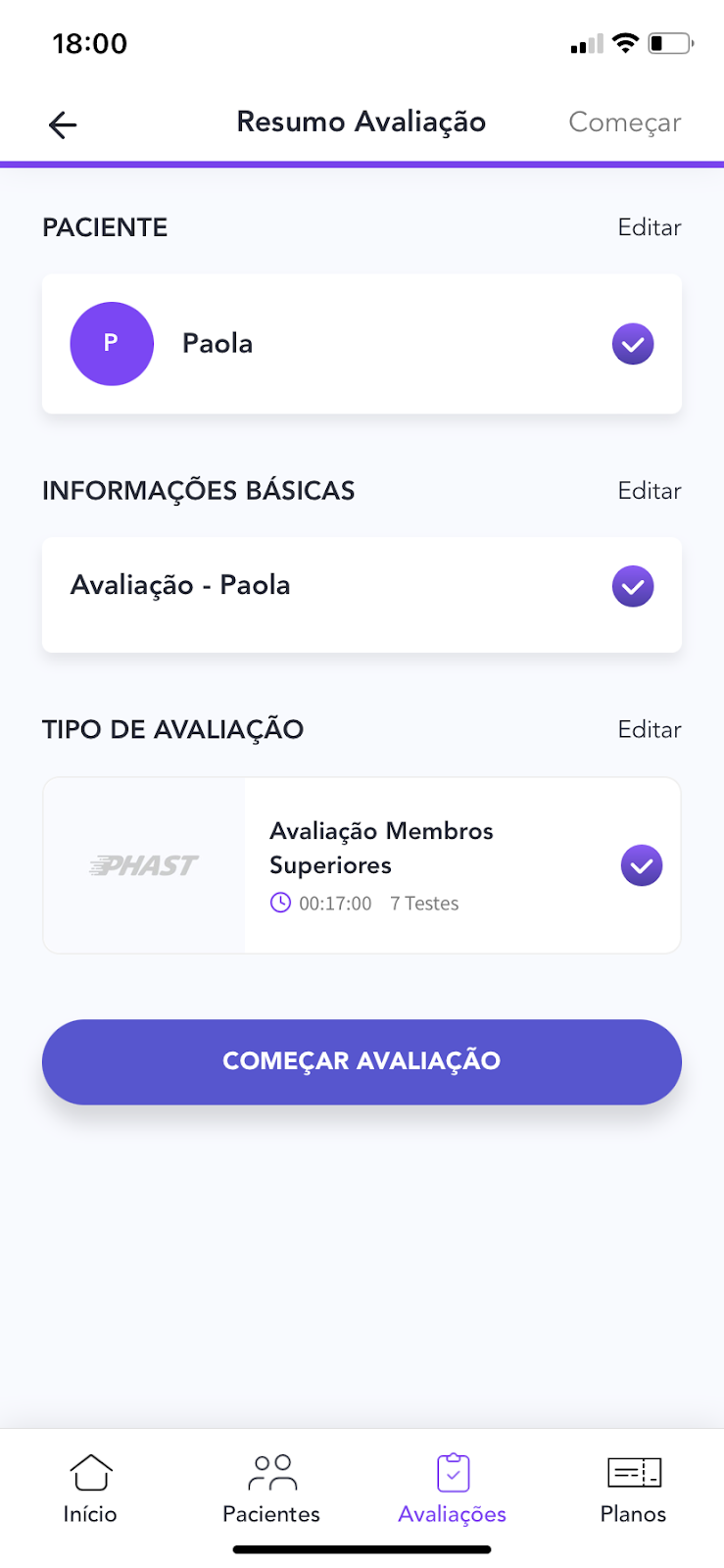 Como encontrar a descrição, vídeo e referências dos testes? - Phast App
